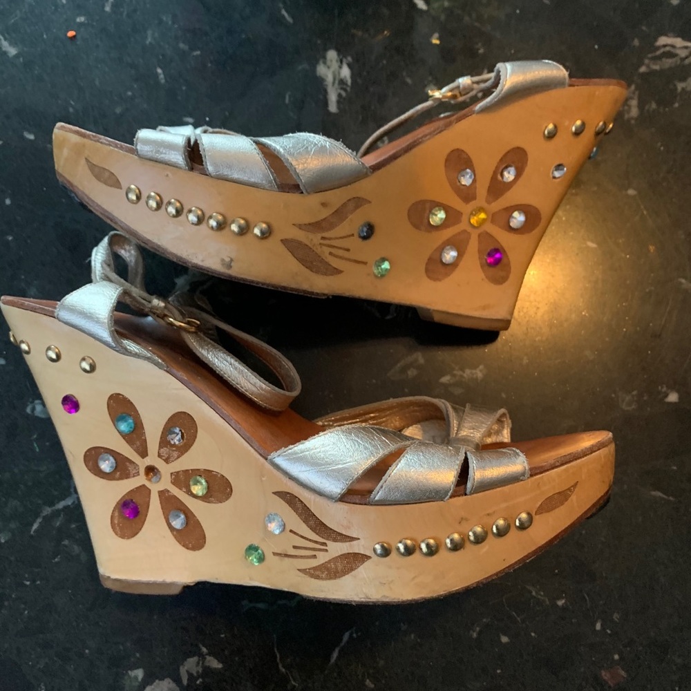 High Wood Platform Leather Sandals - Gem